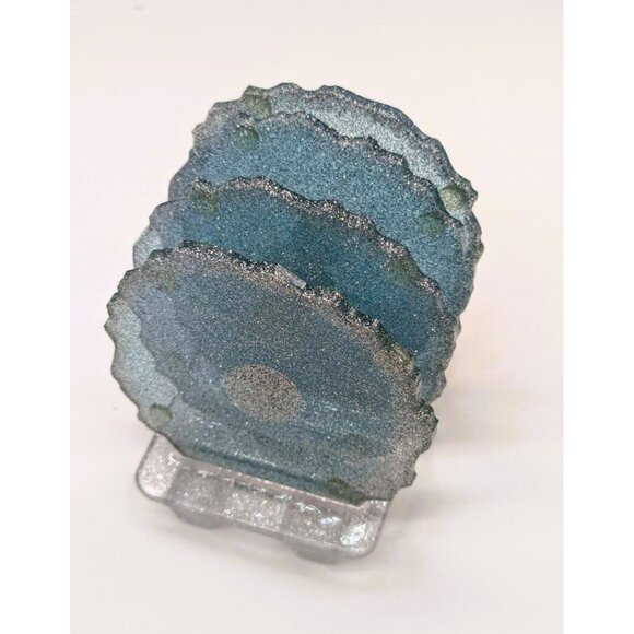 Hand Crafted | Dining | Set Of 4 Translucent Blue Glitter Resin ...